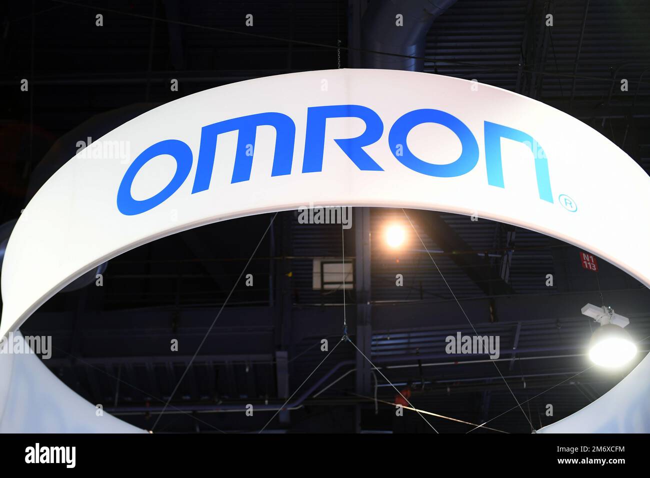 Las Vegas, NV on January 5, 2023. A Omron sign is displayed during CES ...