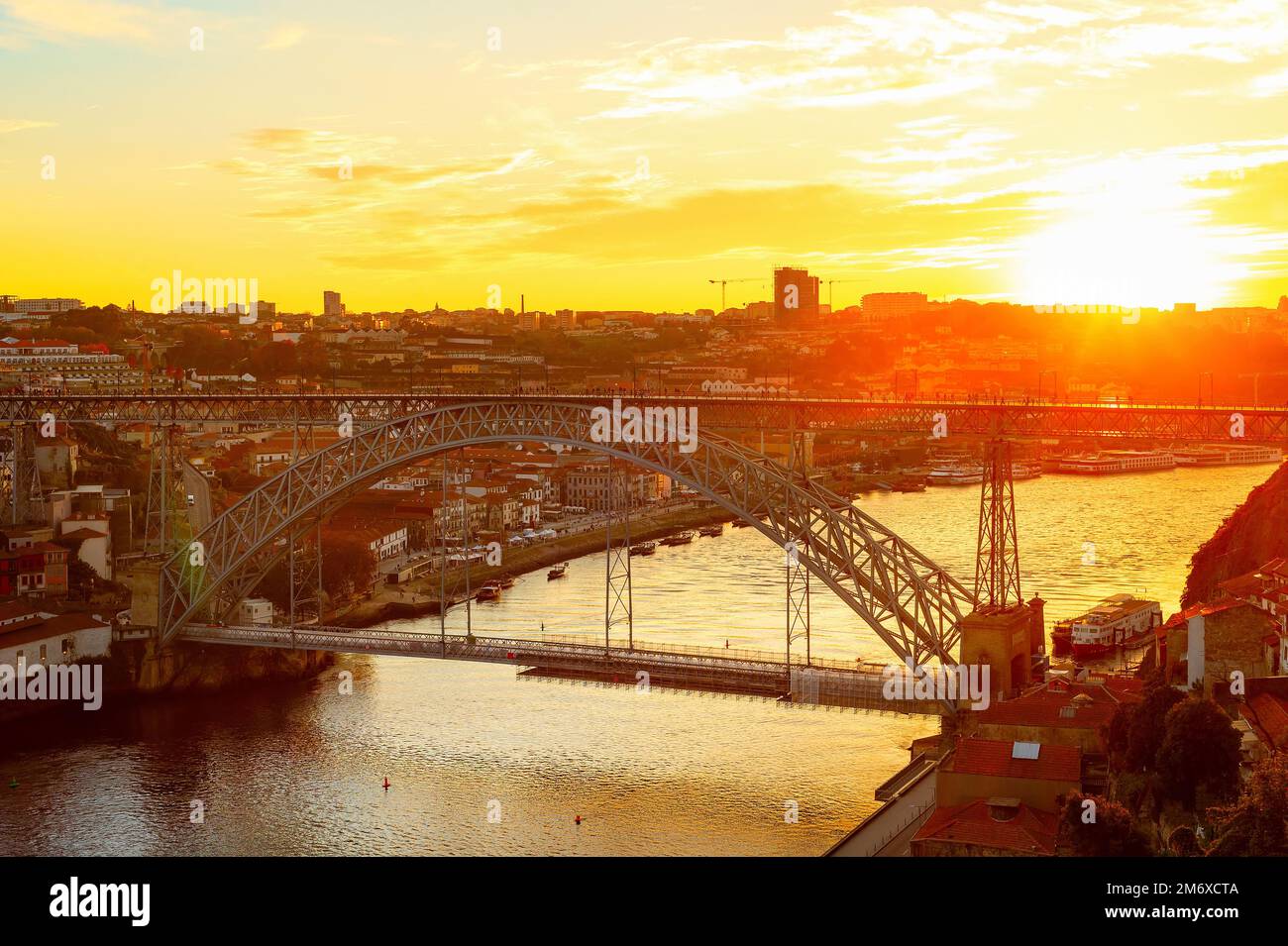 Sunset cityscape bridge Porto Portugal Stock Photo - Alamy