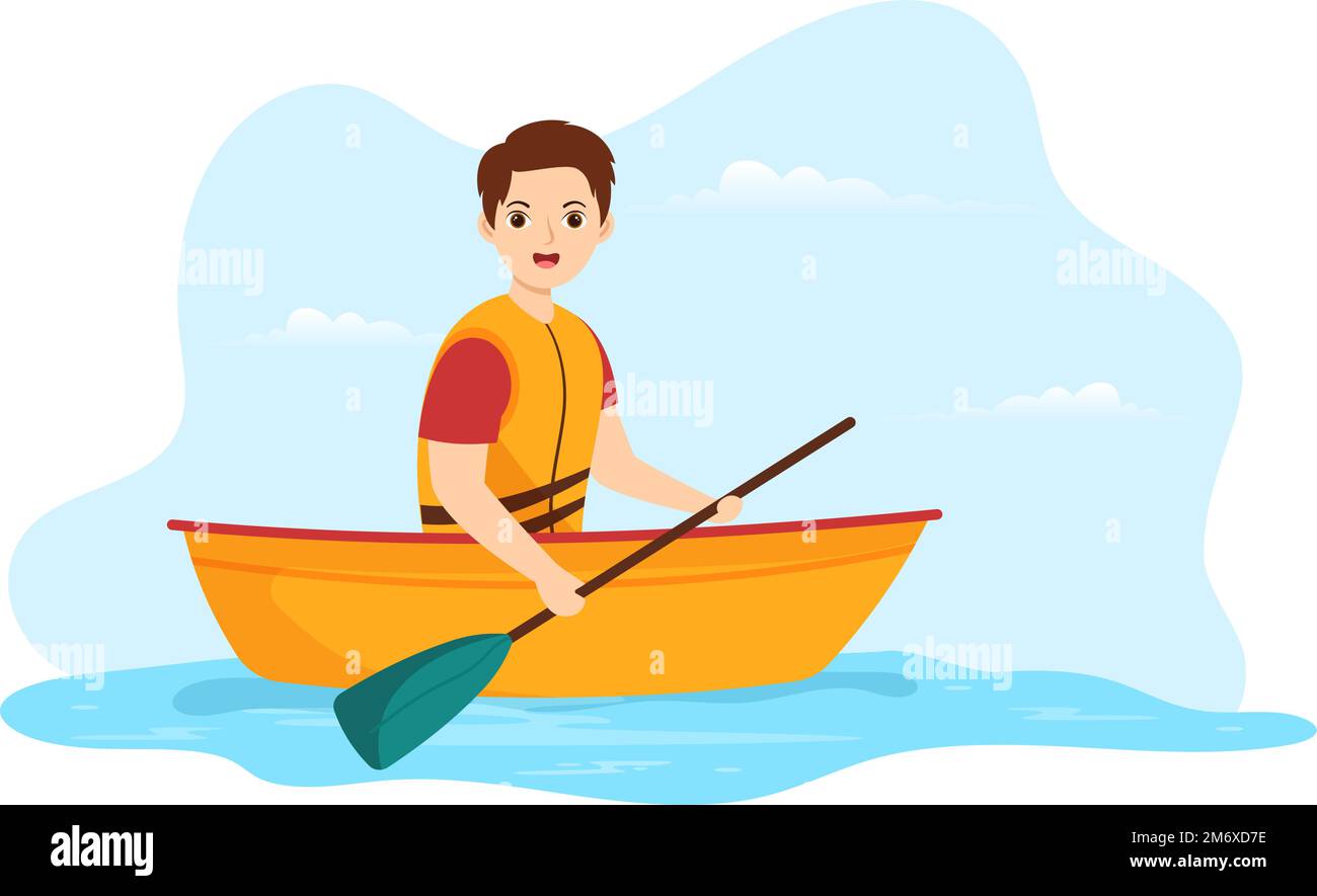 People Enjoying Rowing Illustration with Canoe and Sailing on River or ...