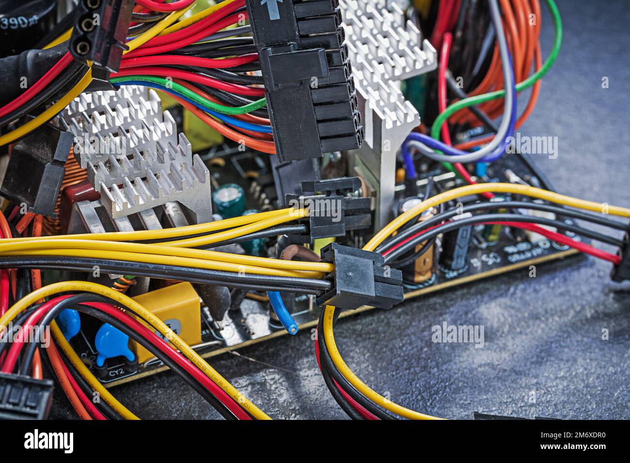 Electrical wires circuit board on black background electricity concept ...