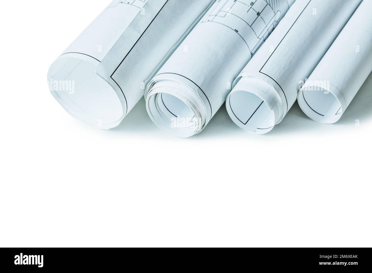 four rolled blueprints isolated on white Stock Photo - Alamy