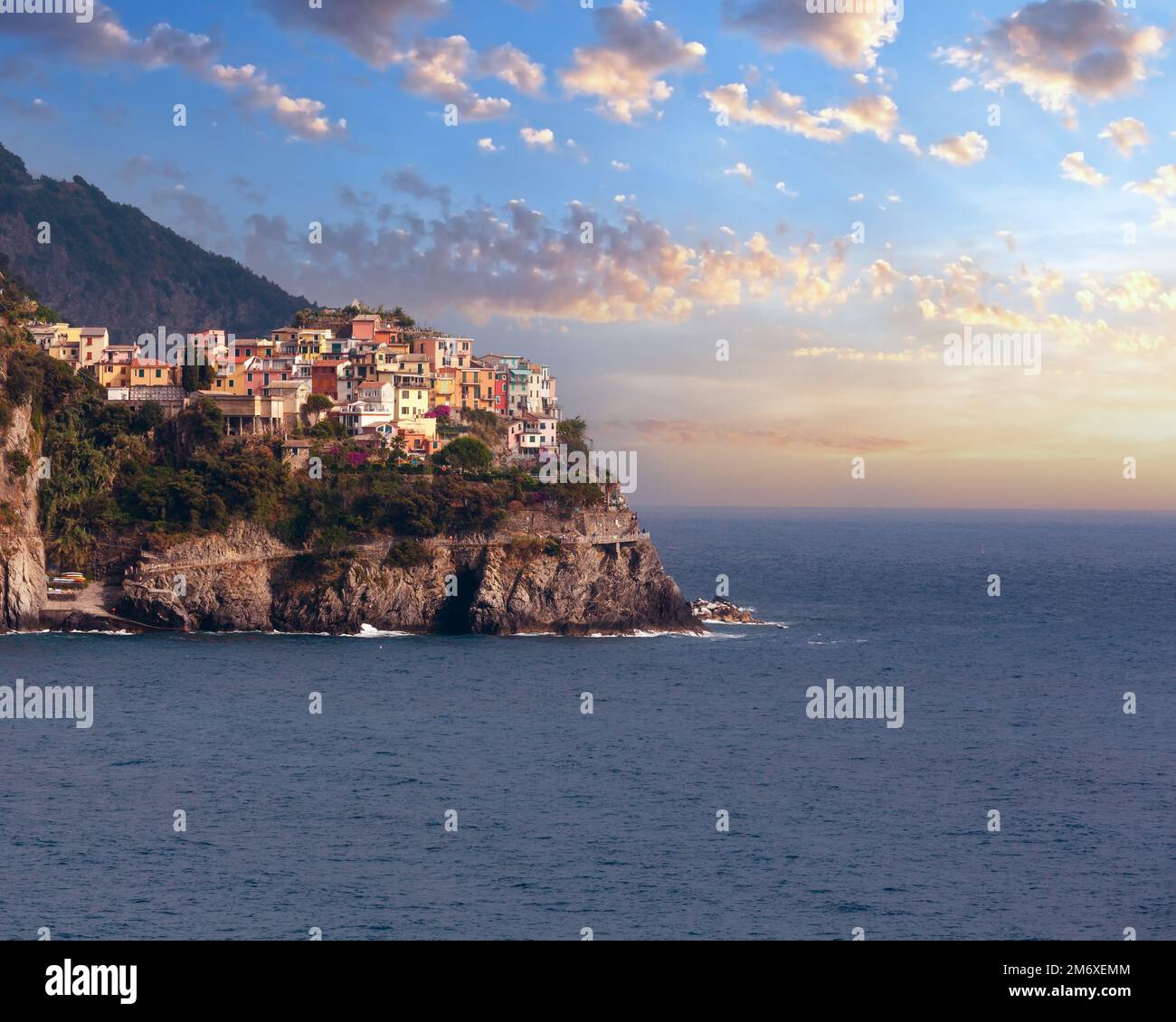 Summer Manarola view from Corniglia, Cinque Terre, Italy Stock Photo ...