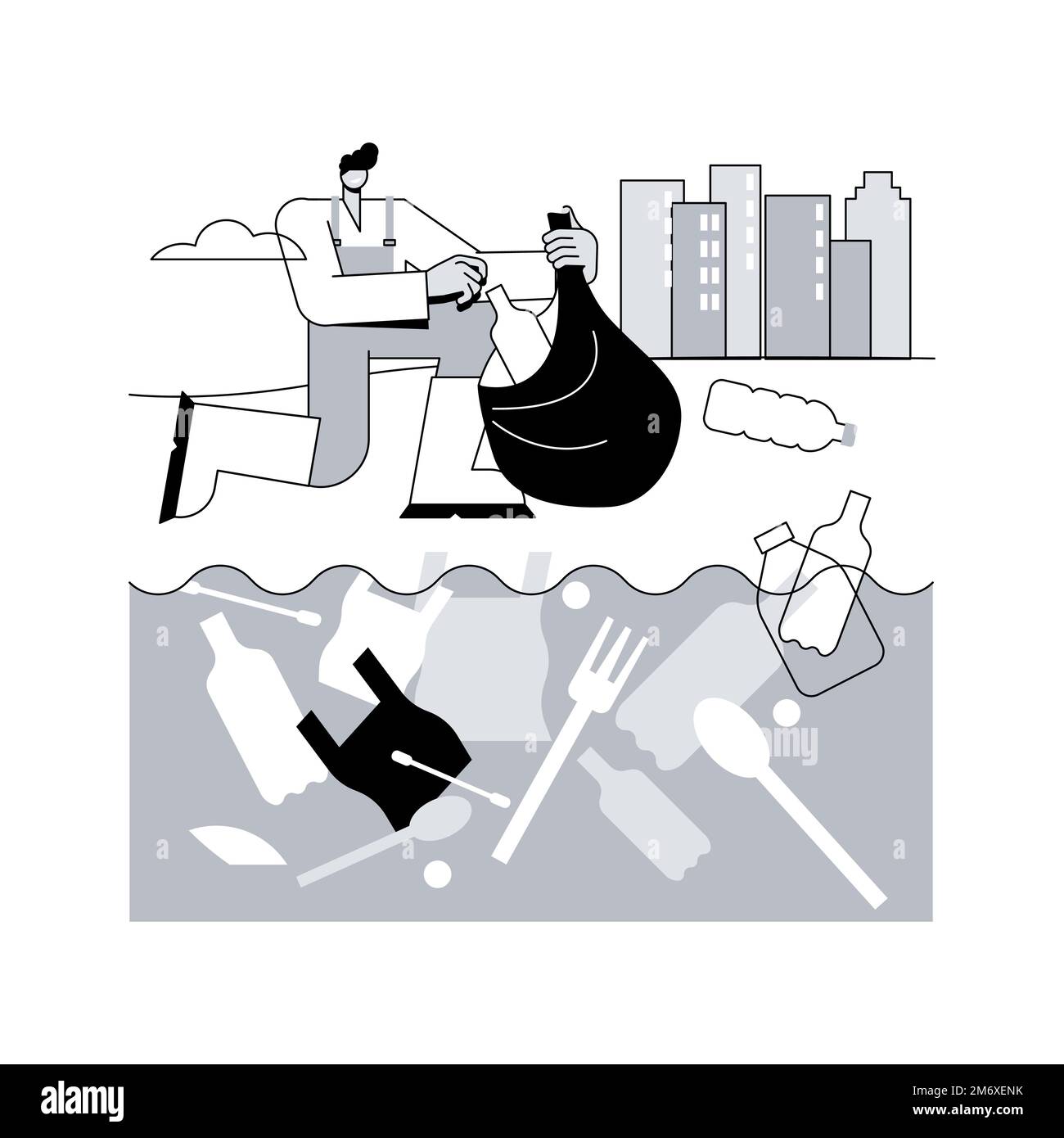 Coastal pollution abstract concept vector illustration. Marine and ...