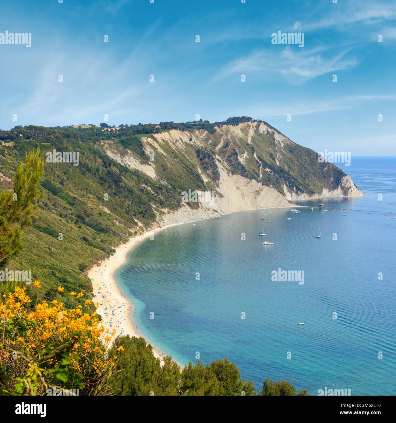 Summer Adriatic sea bay and blossoming Spiaggia Mezzavalle beach near ...