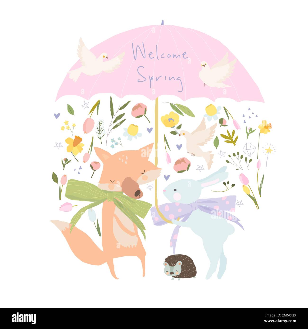 Cute Animals under Big Umbrella meeting Spring Stock Vector Image & Art - Alamy