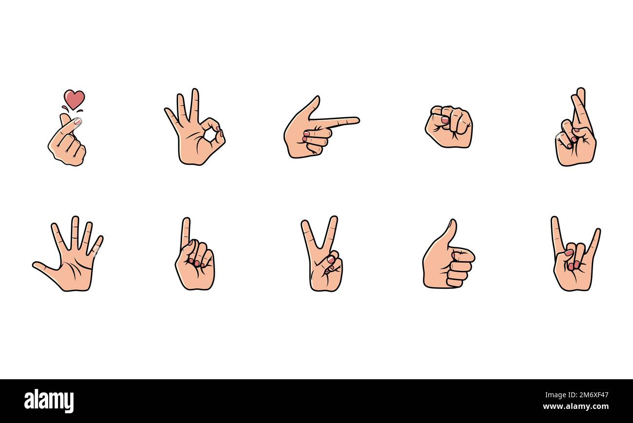 Illustration Of Hand Sign Set List Isolated on a white background. Icon ...