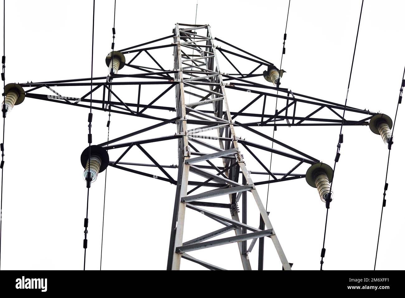 The large high-voltage transmission towers. Steel power pylon ...