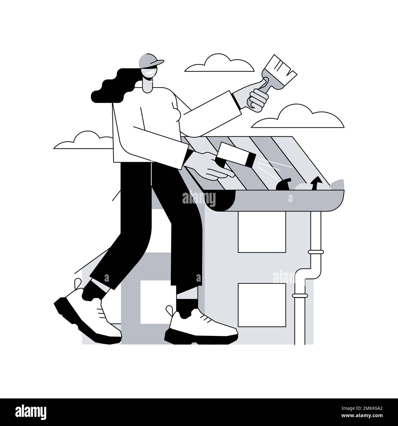 Gutter cleaning abstract concept vector illustration. Home maintenance ...