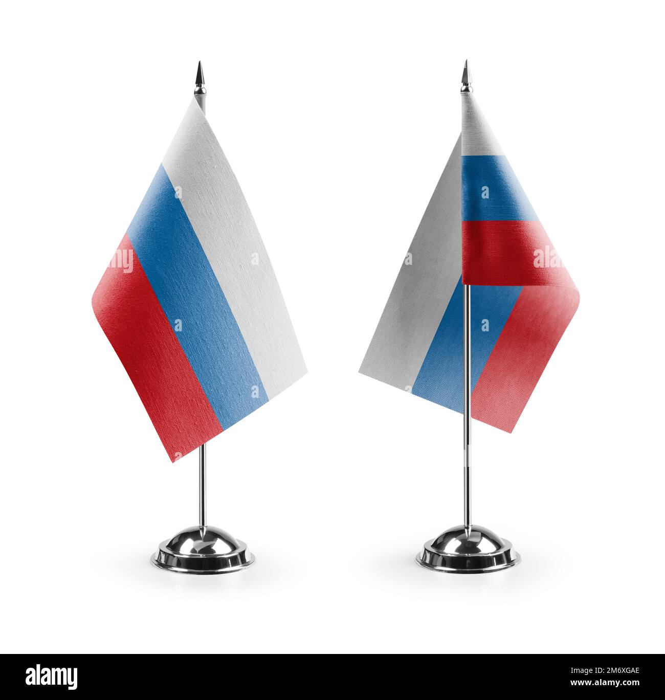 Small national flags of the Russia on a white background Stock Photo ...