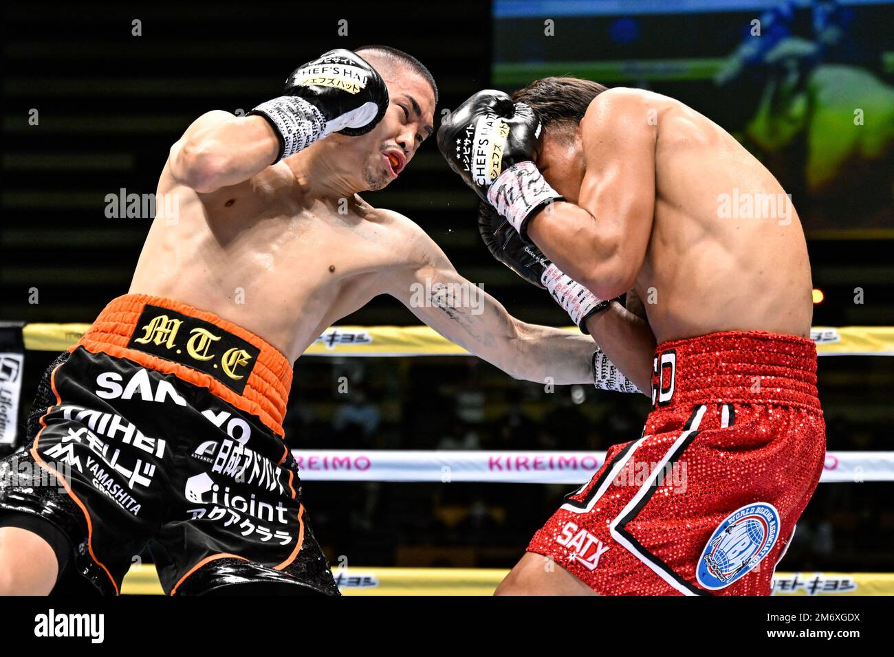 WBO super flyweight champion Kazuto Ioka of Japan (L) and WBA champion Joshua Franco of the ...