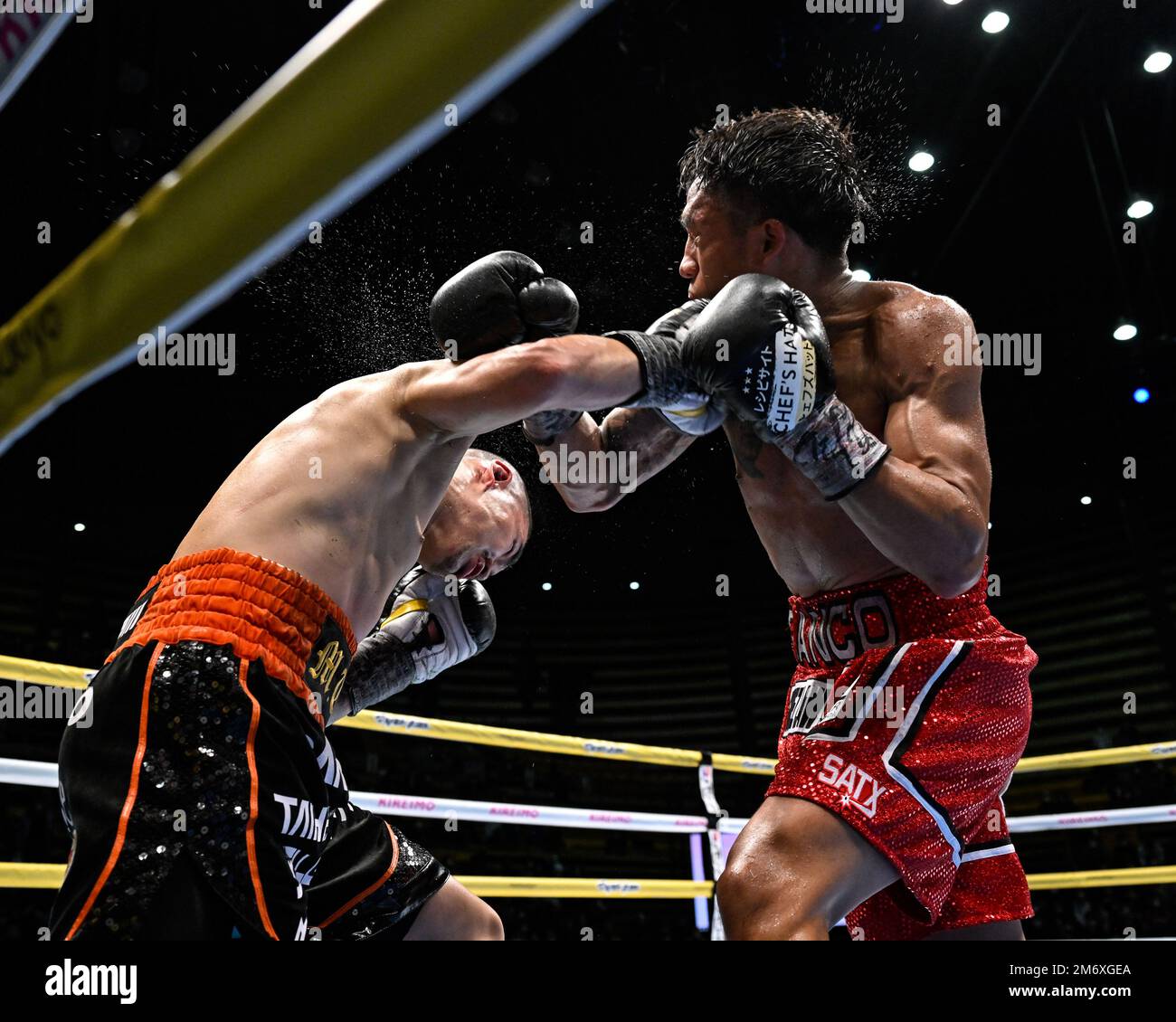 WBO super flyweight champion Kazuto Ioka of Japan (L) and WBA champion Joshua Franco of the ...