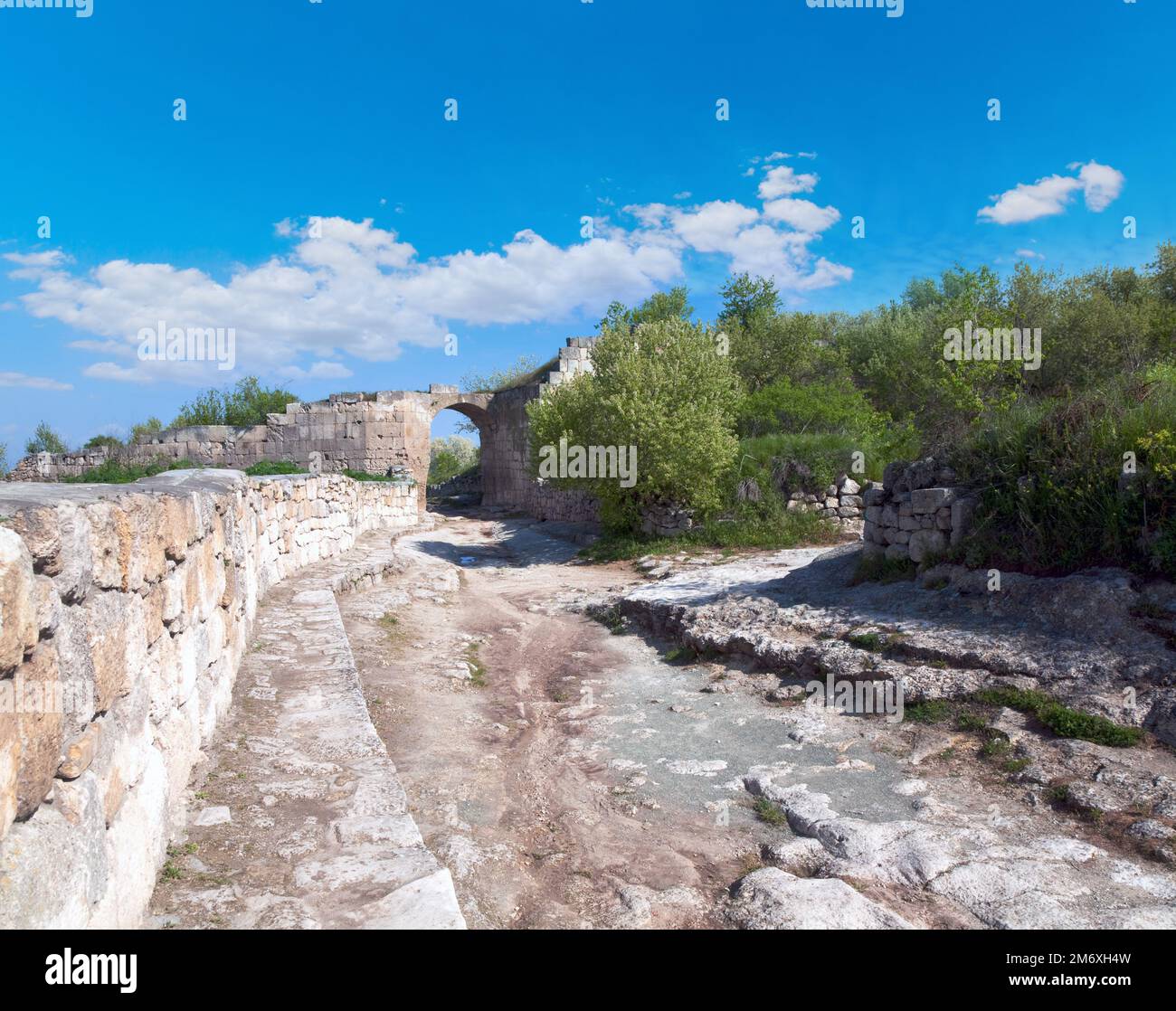 Stony road view in Chufut Kale ancient cave settlement (Crimea, Ukraine ...