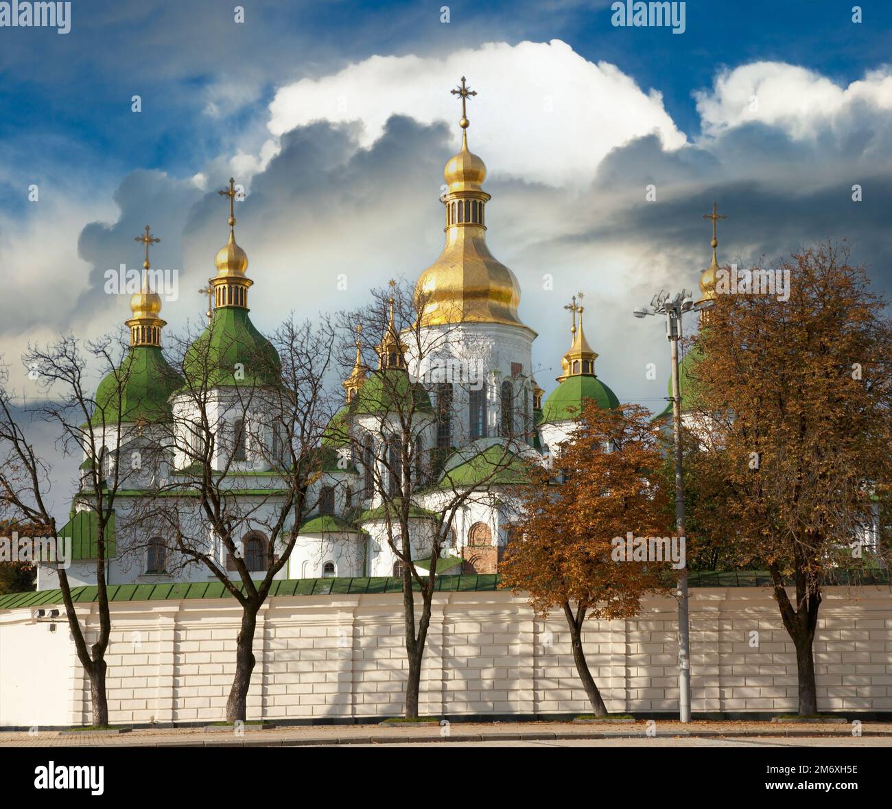 Morning Saint Sophia Cathedral church building view. Kyiv City centre ...