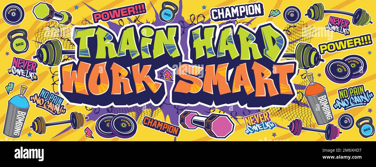 Graffiti illustration wall art. Colorful design for gym, motivation ...