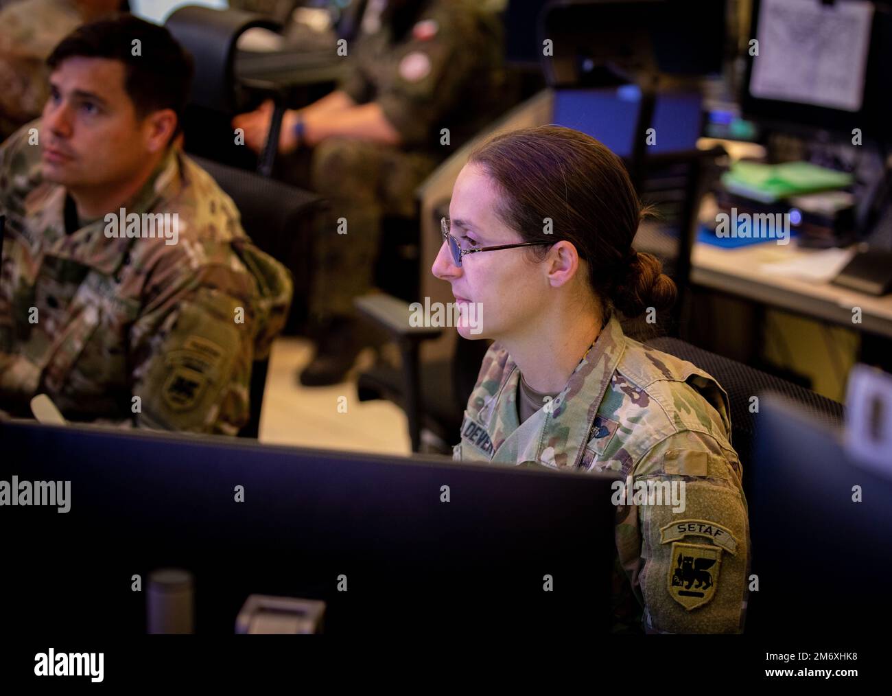 Two U.S. Army Soldiers conduct operations planning during the Swift ...