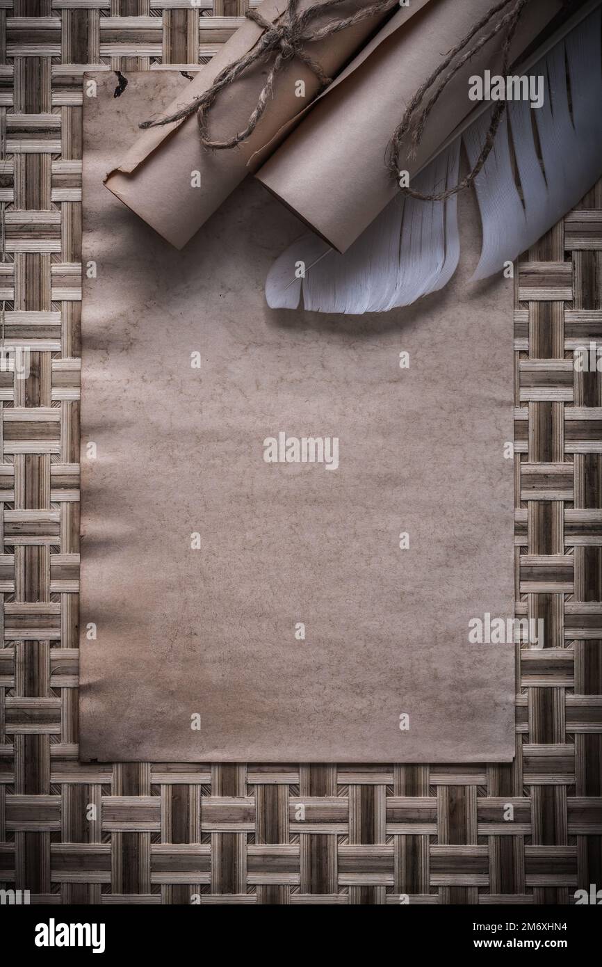 Composition of vintage blank sheet corded paper rolls feather Stock ...