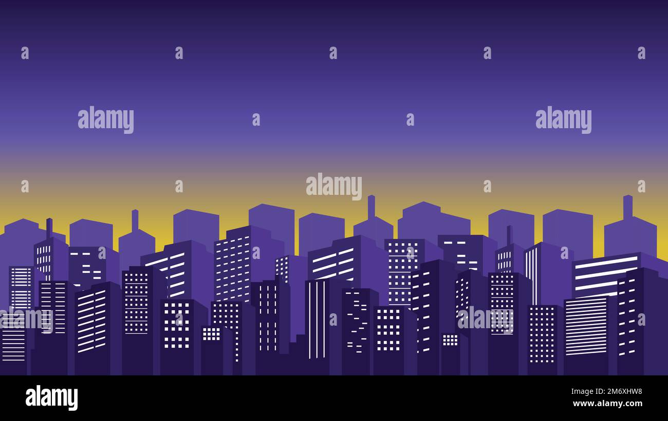 Twilight sky silhouettes of tall buildings and apartments around the ...