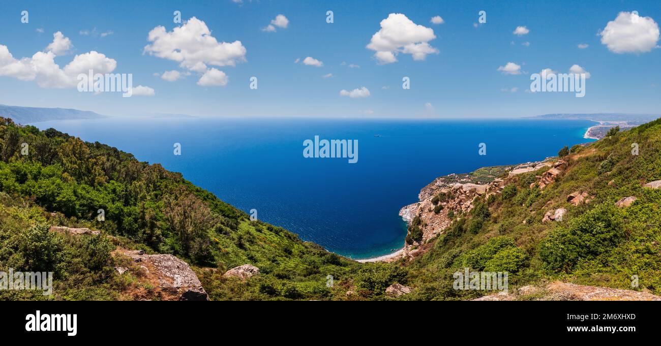 Summer picturesque Tyrrhenian sea Calabrian coast view from Monte Sant ...