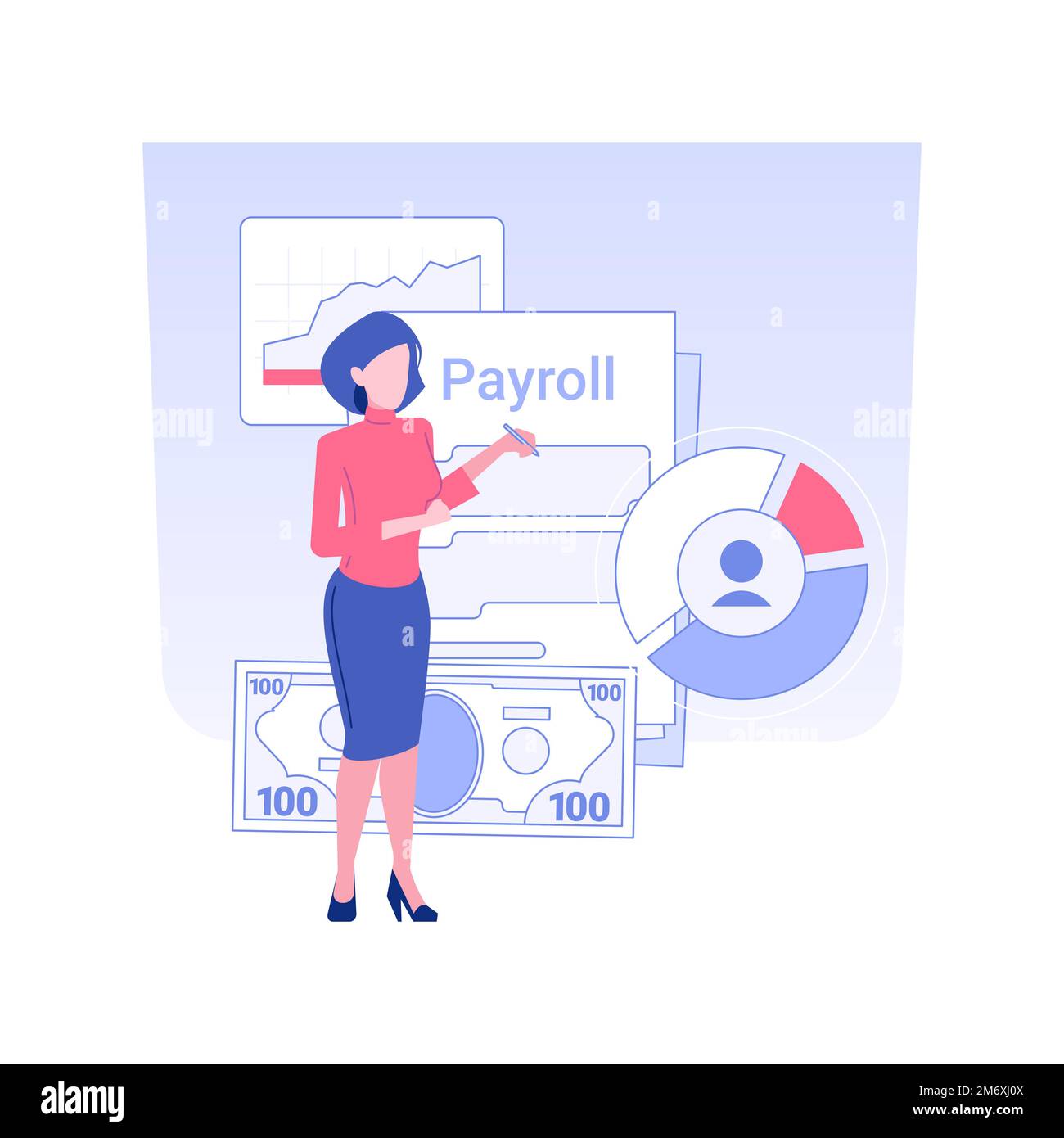 Payroll isolated concept vector illustration. Professional accountant fills out the payroll ...
