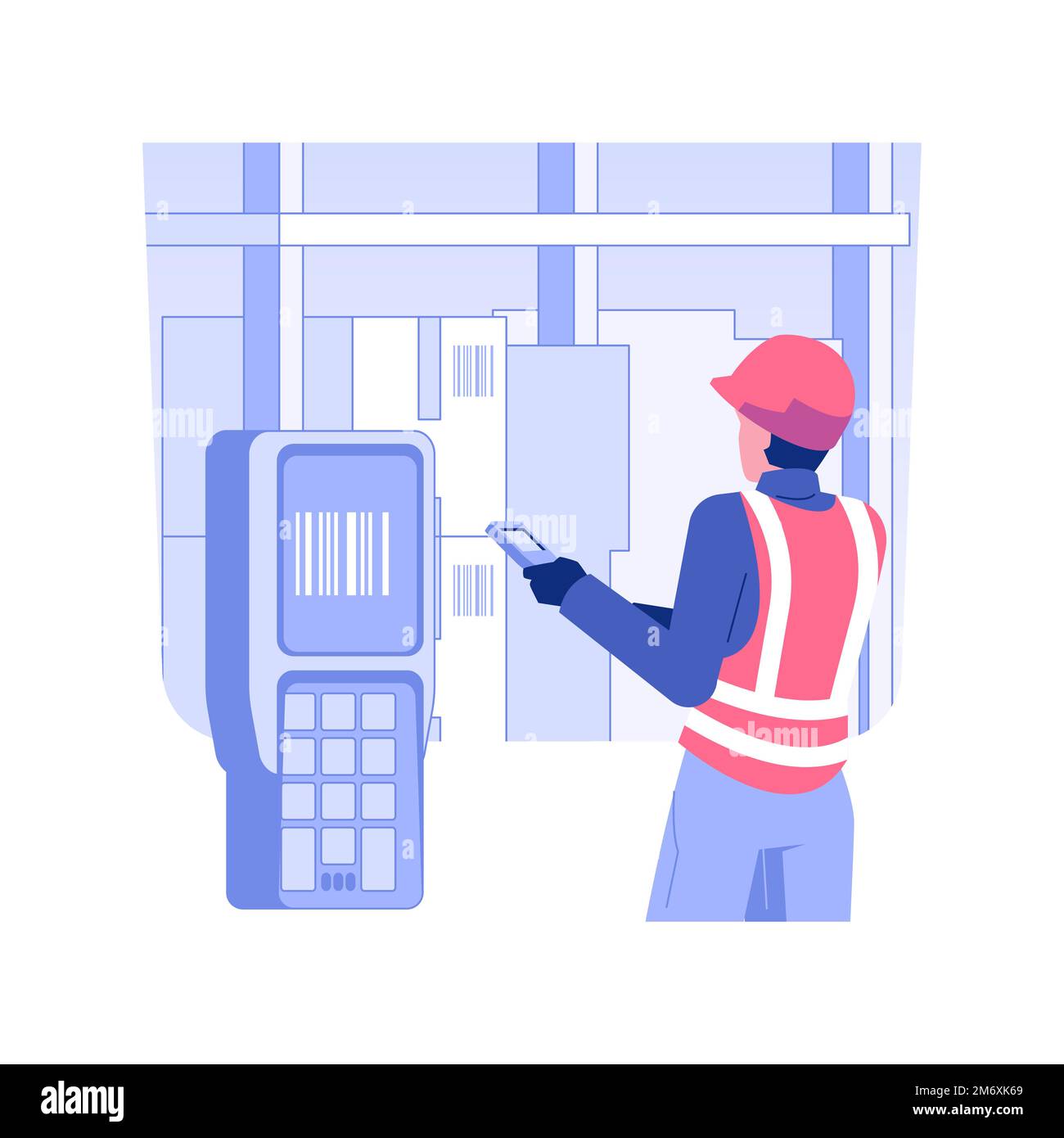 Barcode reader isolated concept vector illustration. Warehouse worker ...
