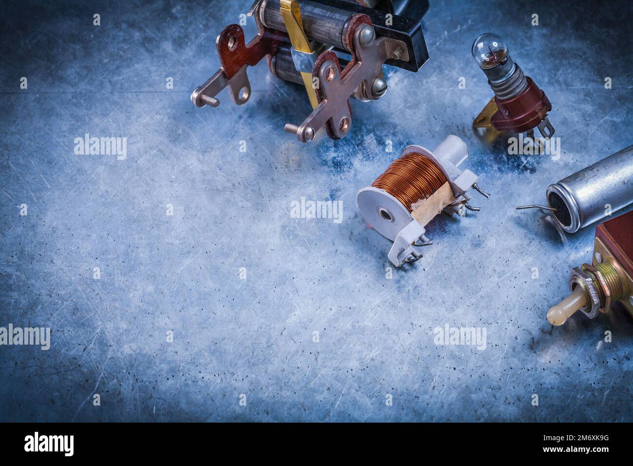 Electric condenser resistor transformer lamp-holder toggle on scratched ...