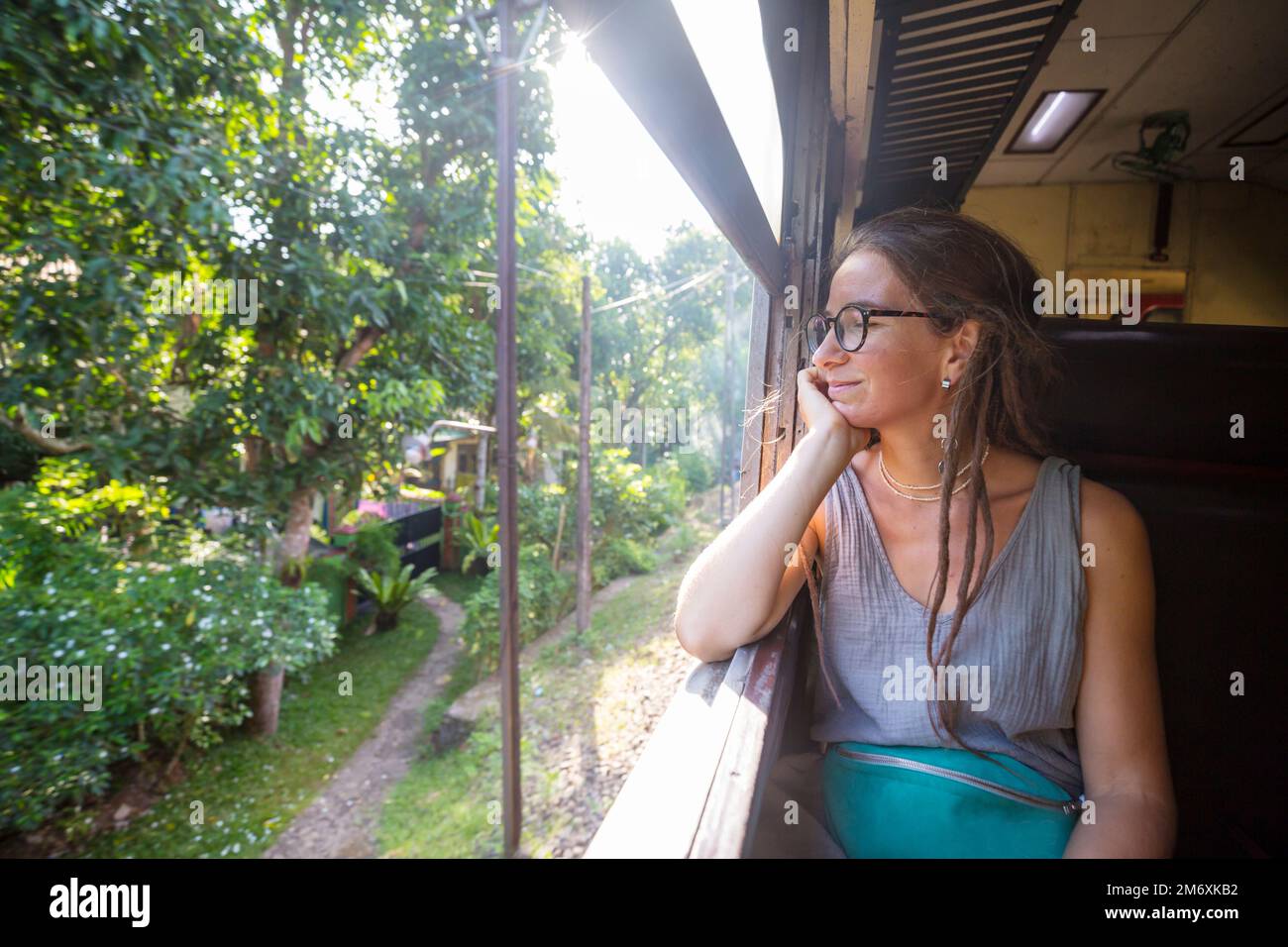 Girl in train Stock Photo - Alamy