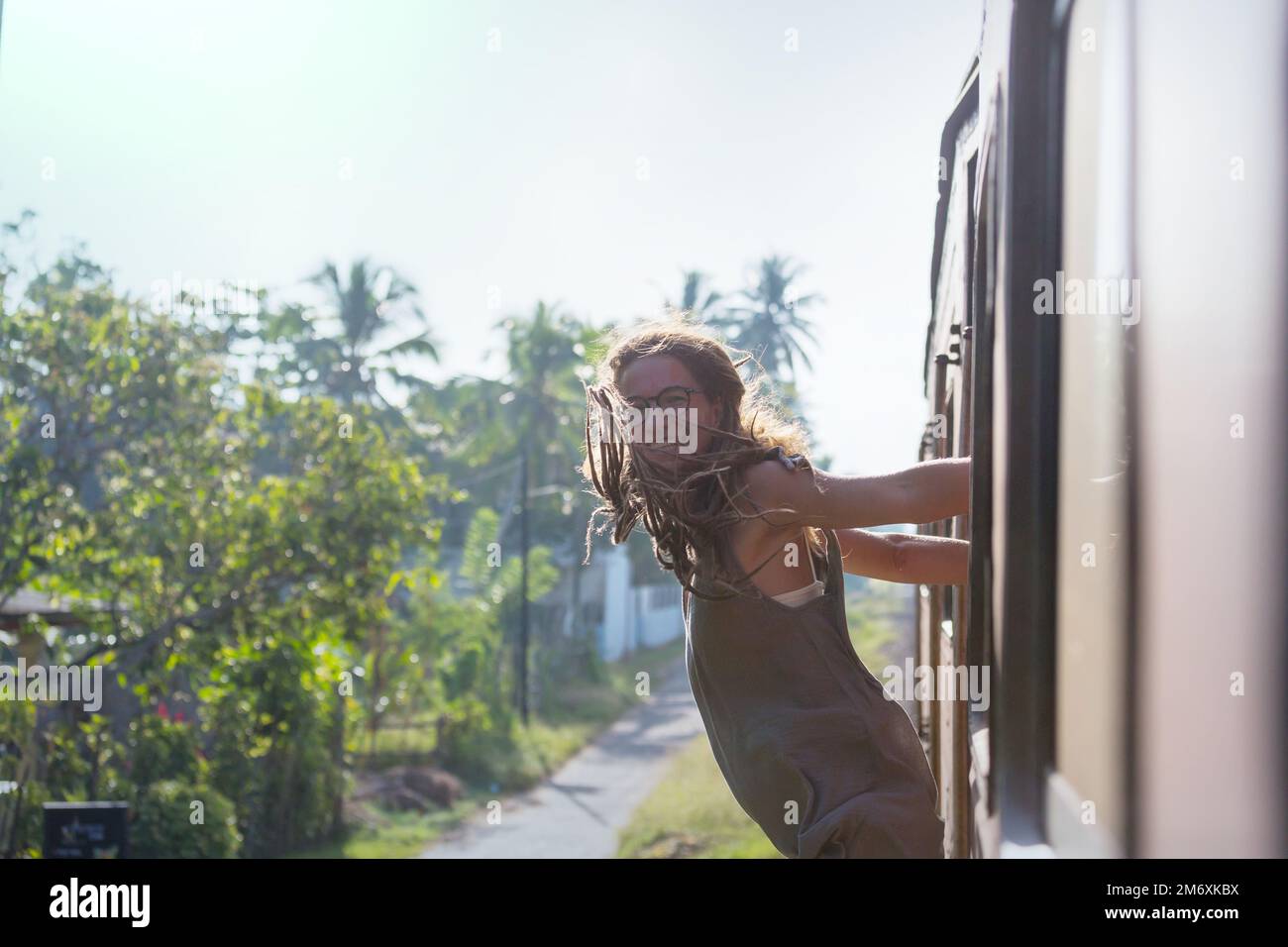 Girl in train Stock Photo - Alamy