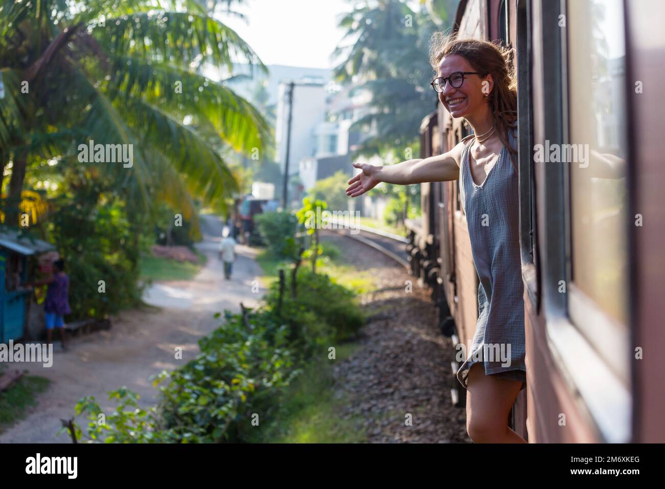 Girl in train Stock Photo - Alamy