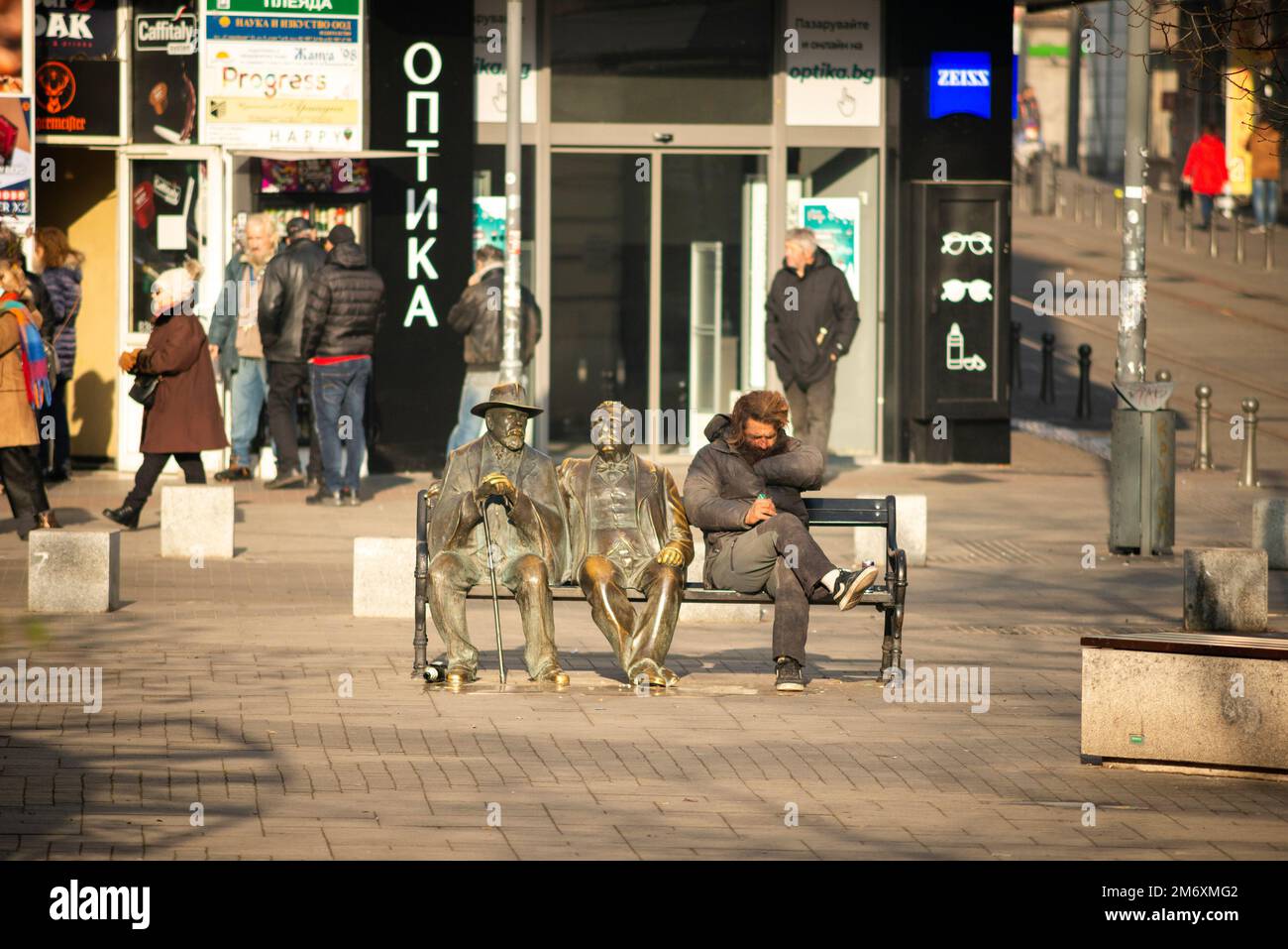 Slaveykov Square poets monument in downtown Sofia, Bulgaria Stock Photo ...