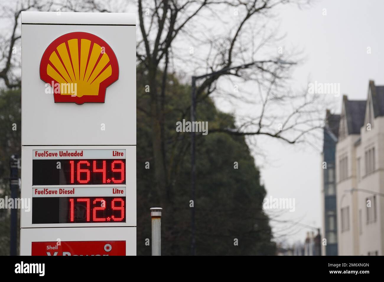 File photo dated 16/03/22 of a display sign at a Shell petrol station ...