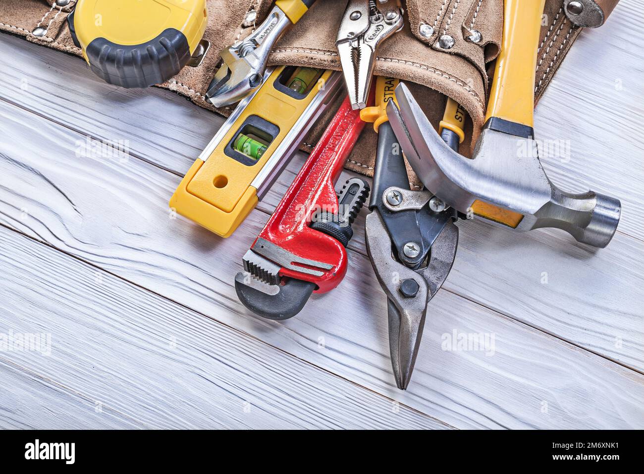 Leather toolbelt pliers construction level tape measure monkey wrench ...