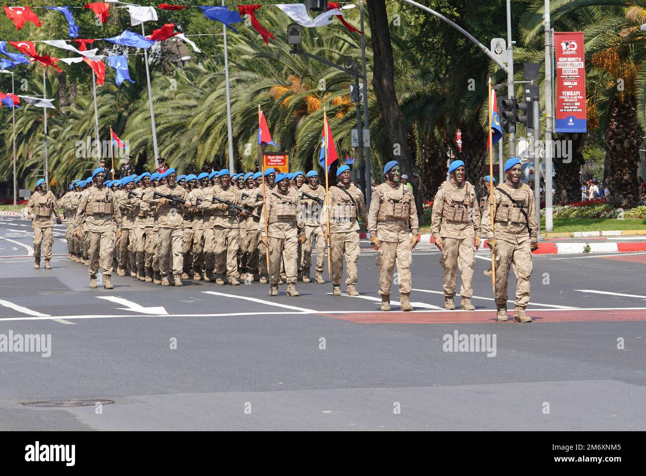 ISTANBUL, TURKIYE - AUGUST 30, 2022: Soldiers march during 100th ...
