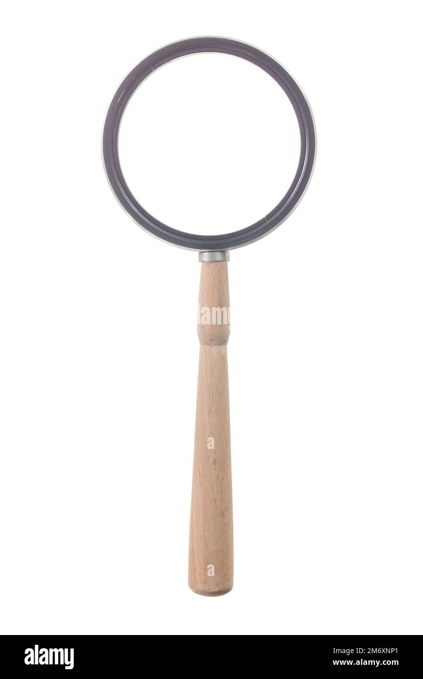Magnifying glass isolated on white vertical image Stock Photo - Alamy