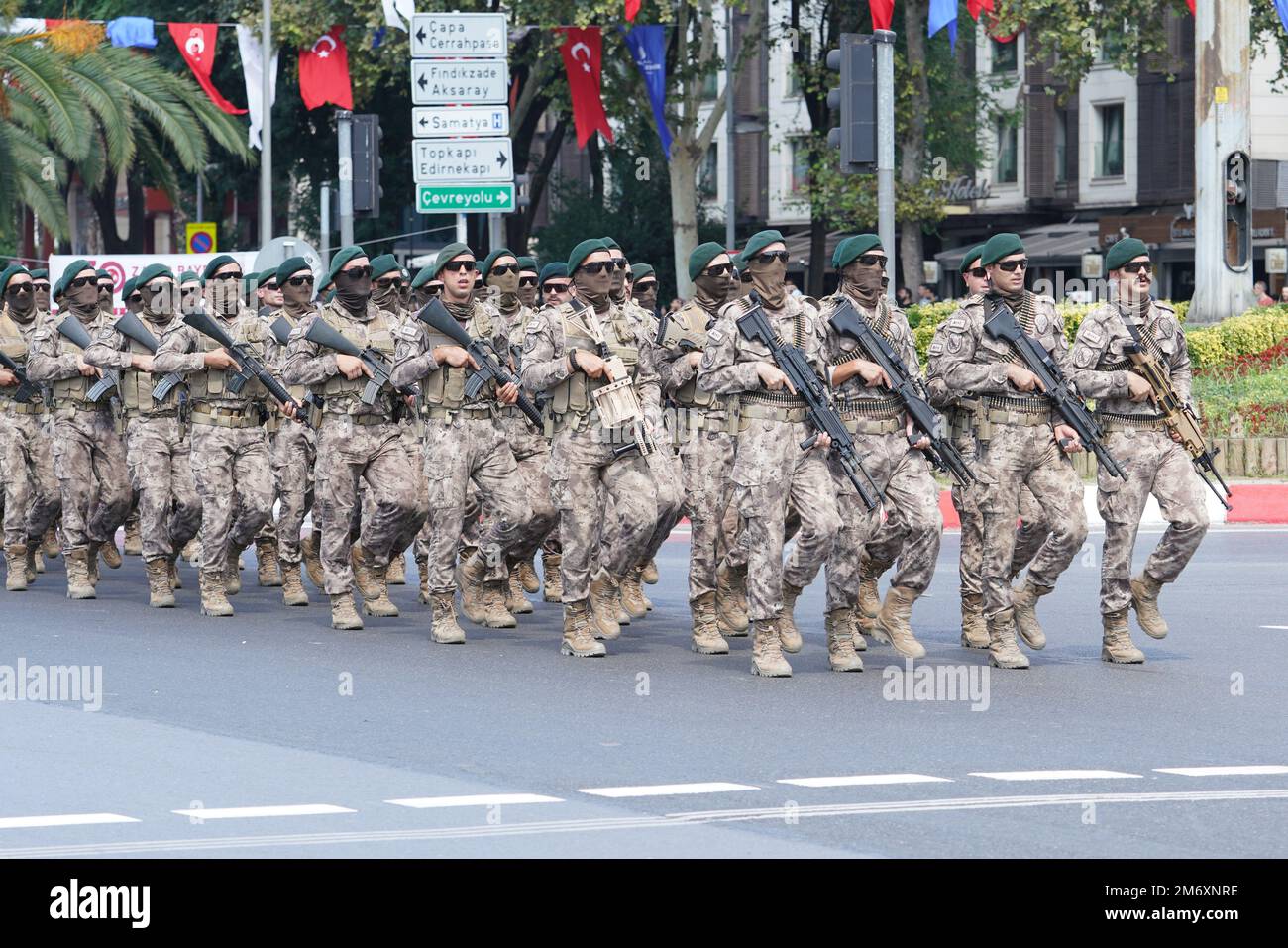 ISTANBUL, TURKIYE - AUGUST 30, 2022: Police march during 100th ...
