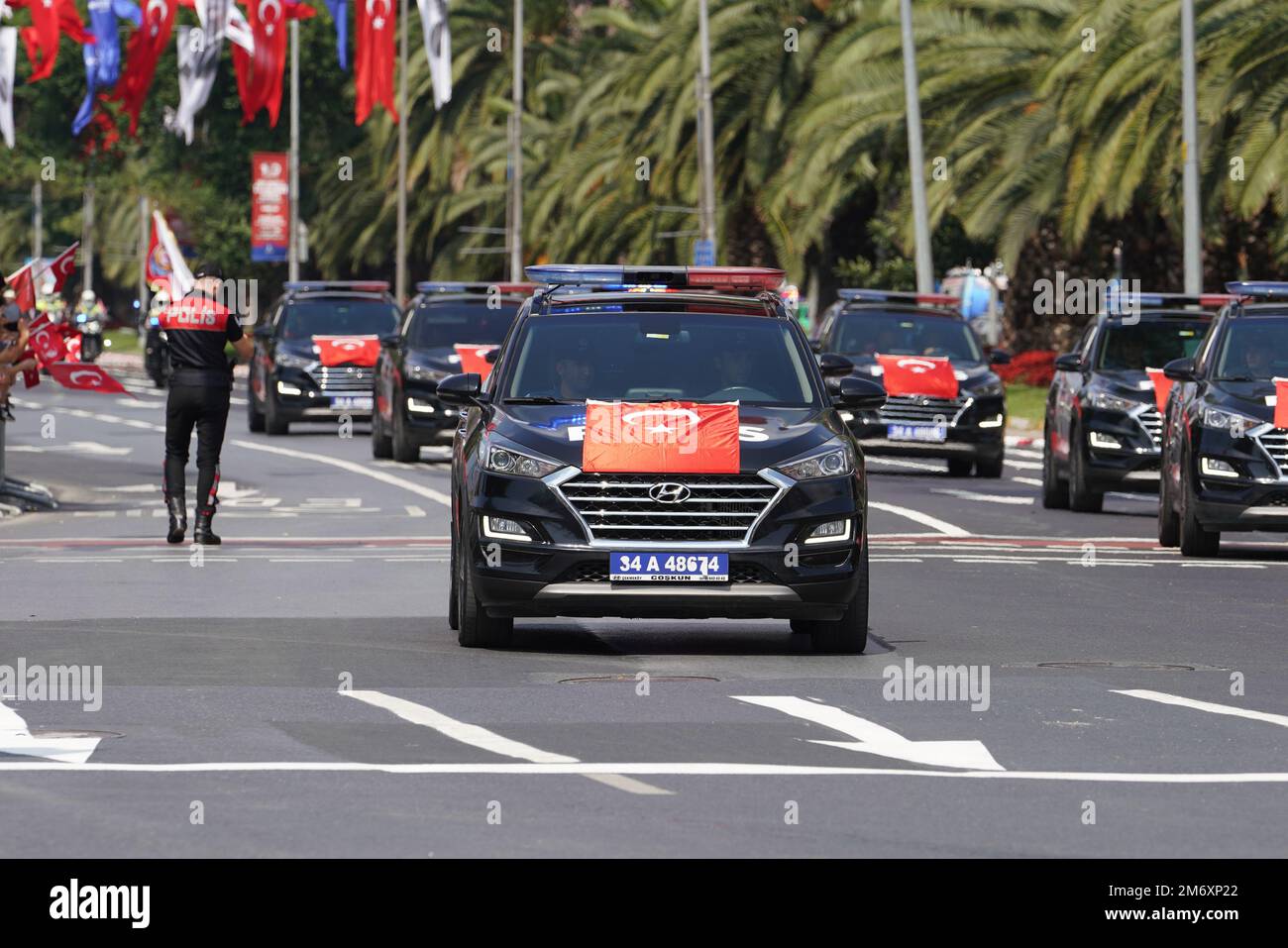 ISTANBUL, TURKIYE - AUGUST 30, 2022: Police vehicle parade during 100th ...