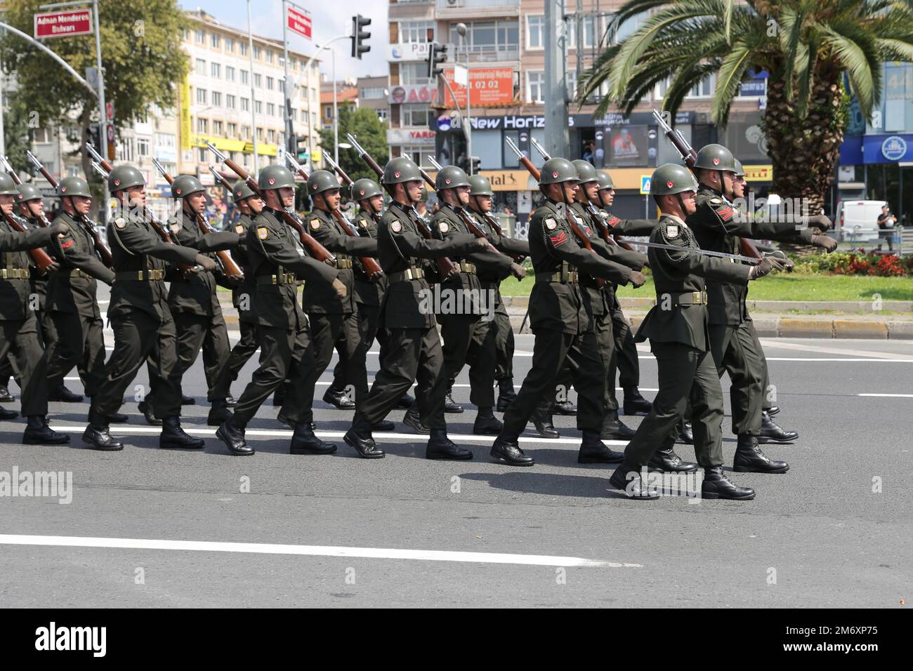 ISTANBUL, TURKIYE - AUGUST 30, 2022: Soldiers march during 100th ...