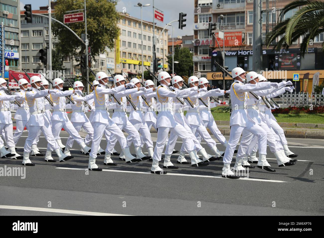 ISTANBUL, TURKIYE - AUGUST 30, 2022: Soldiers march during 100th ...
