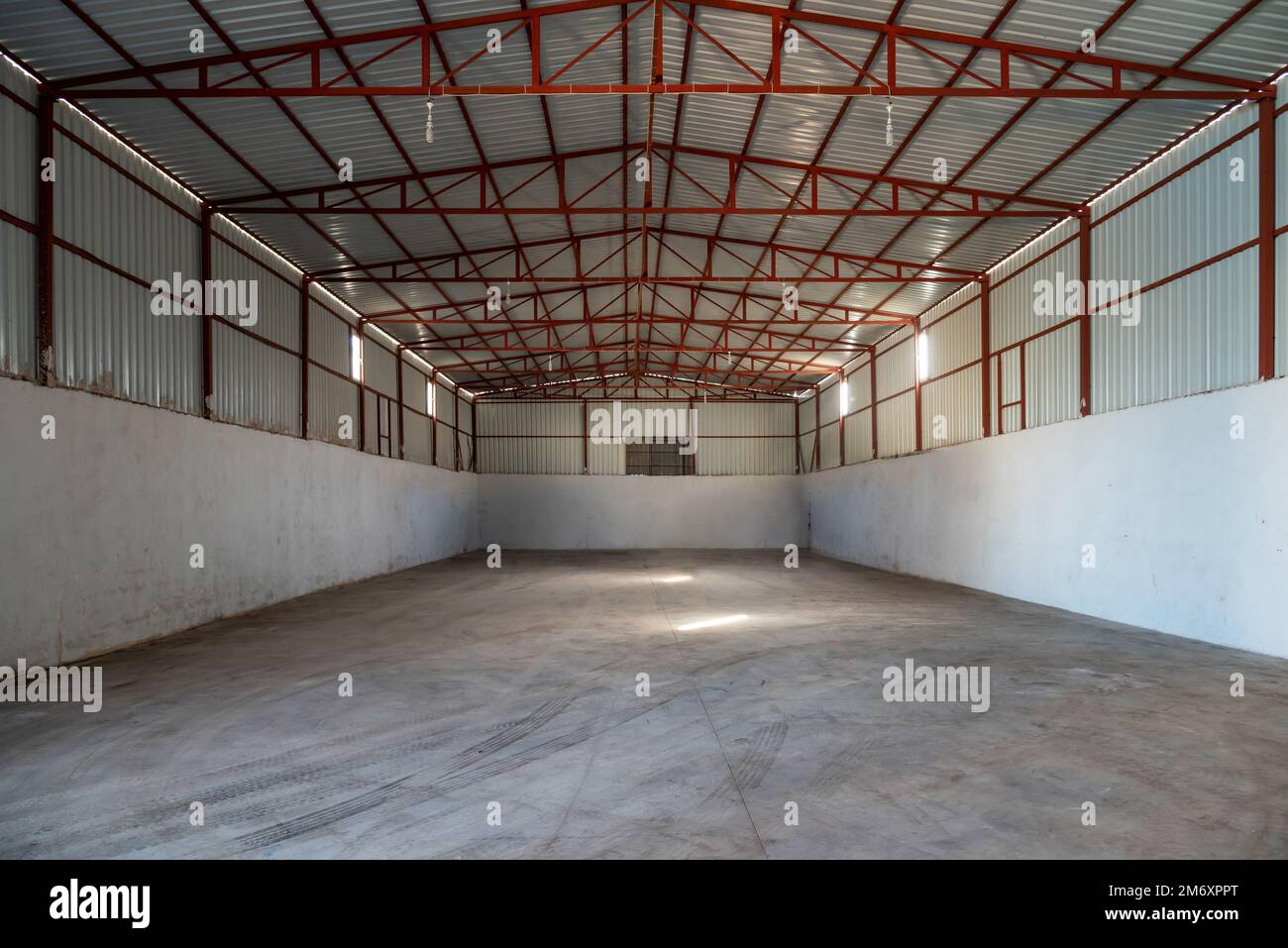 Empty and old abandoned factory warehouse built of iron construction ...