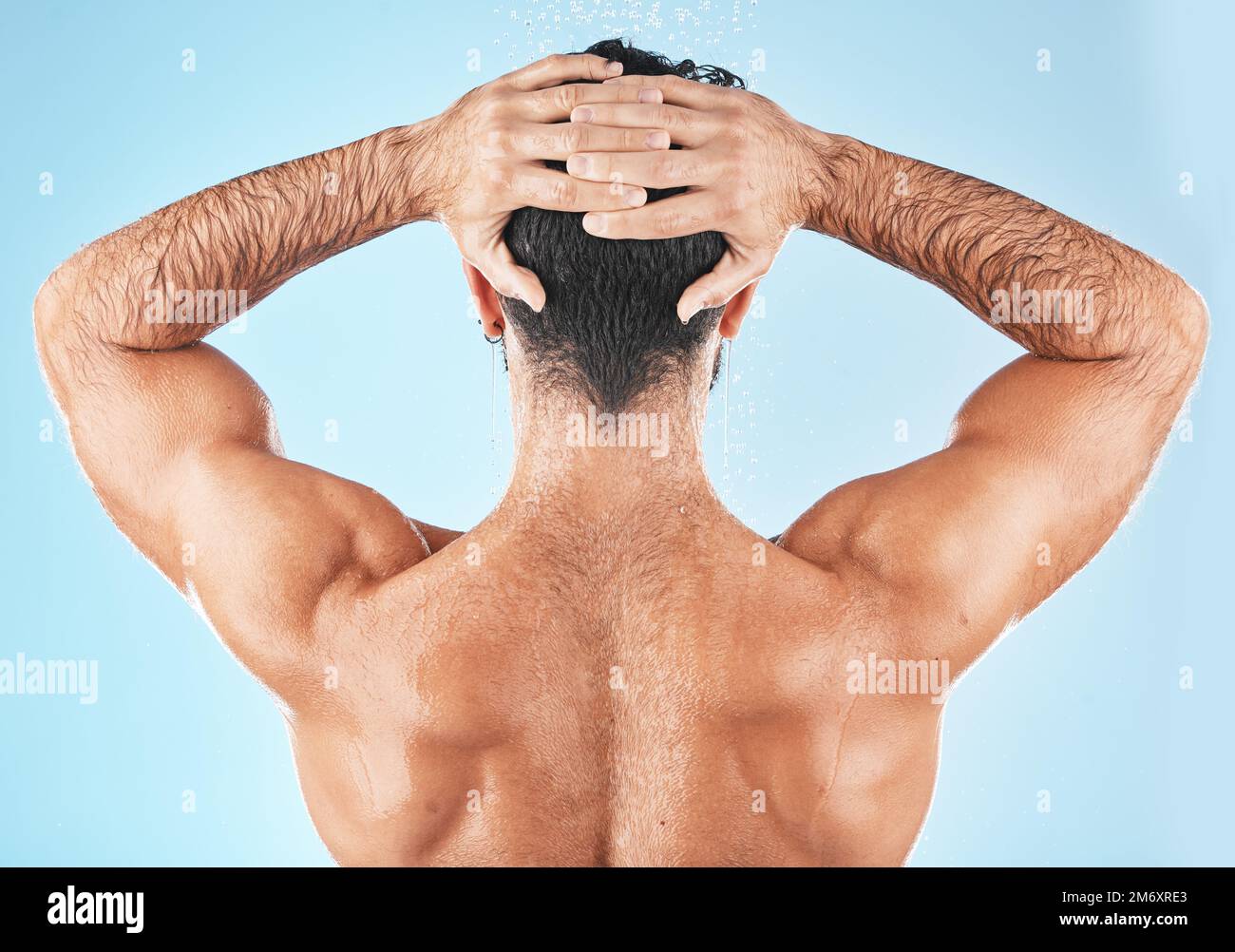 Water splash, man hair and shower for body hygiene, skincare grooming ...