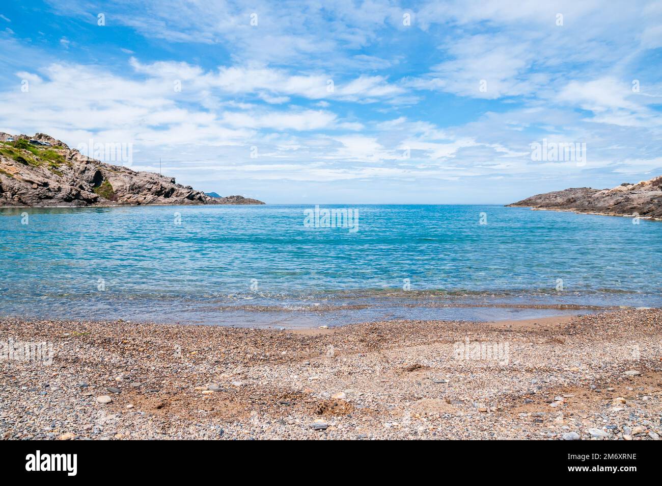 pebbles beach, Portbou bay, Portbou, Alt Empordà, Catalonia, Spain ...