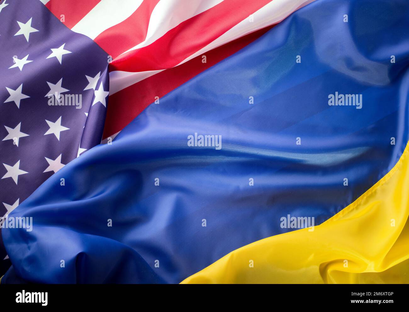 United States of America and Ukrainian flags together on one picture ...