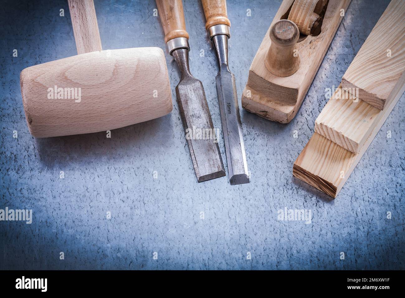 Composition of joiner’s tools on metallic background construction ...