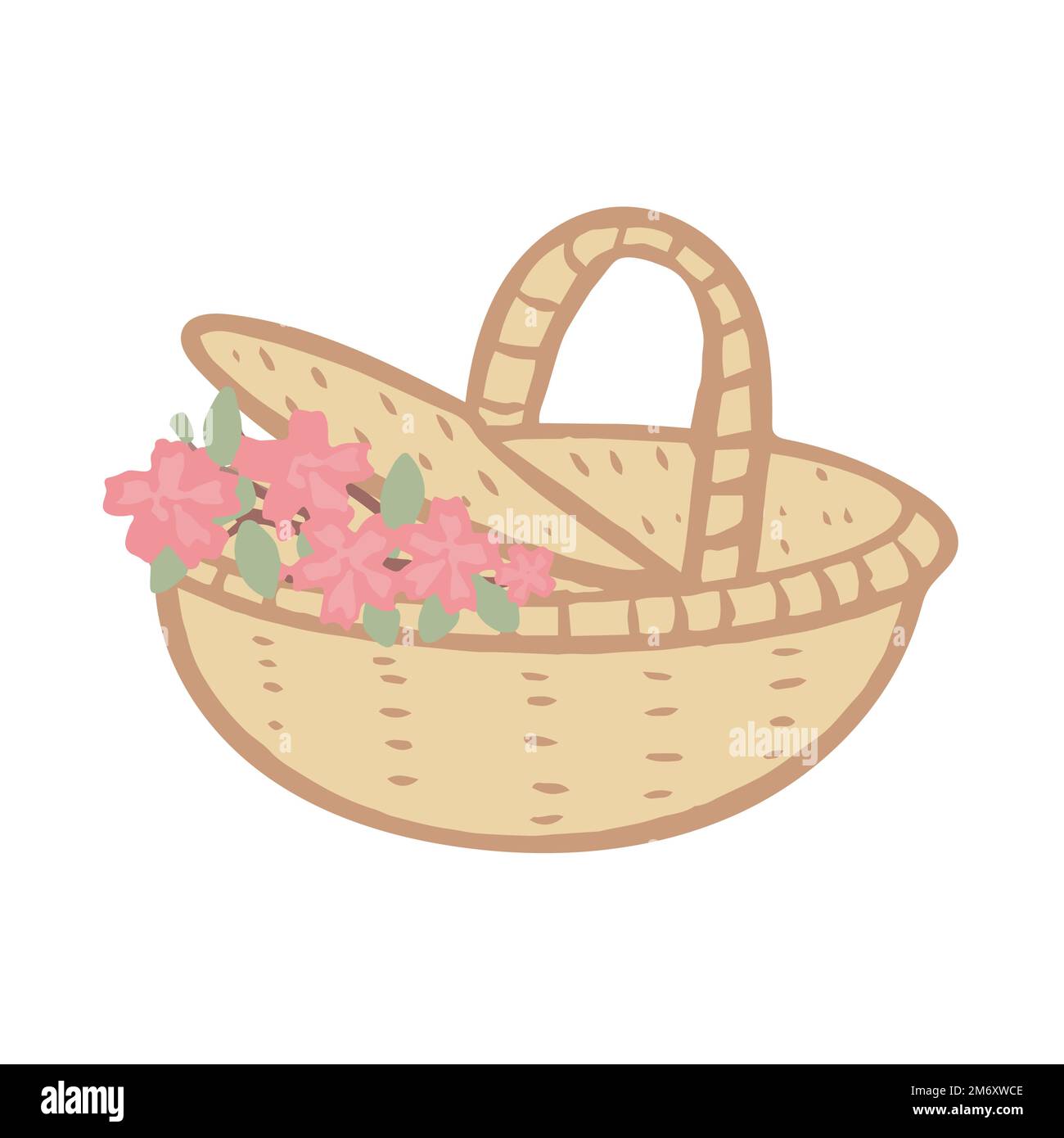 Hand drawn isolated open woven basket with sakura flowers Stock Vector ...