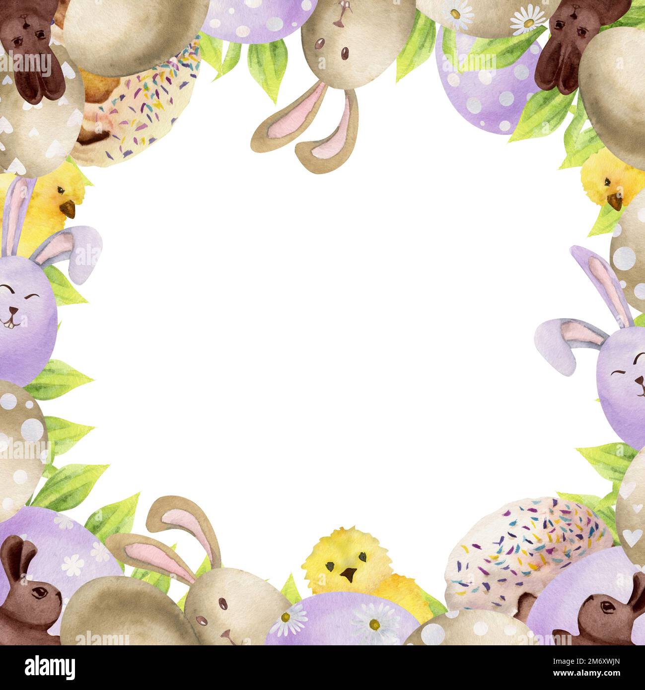 Watercolor hand drawn Easter celebration clipart. Circle wreath with ...