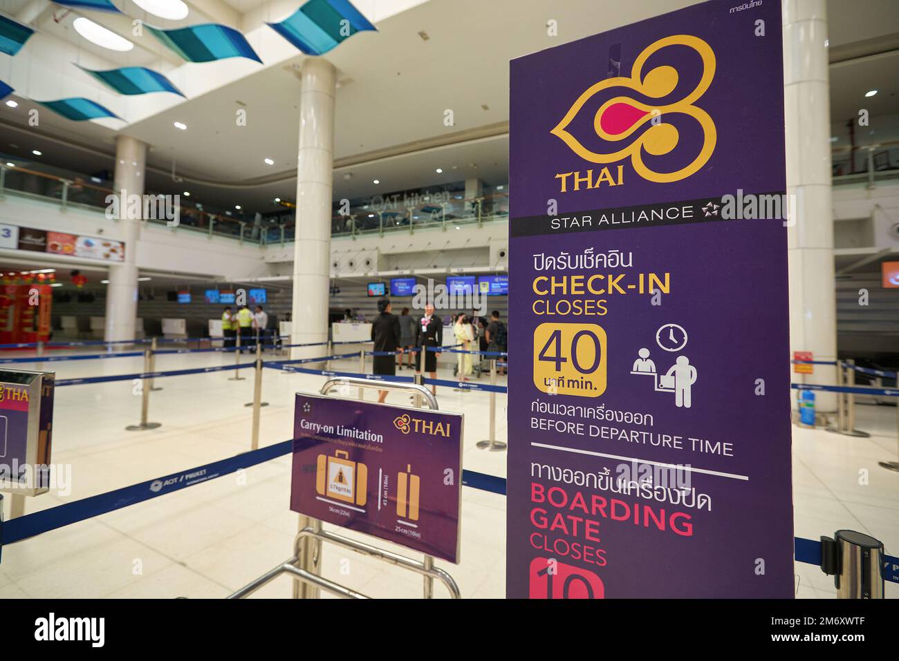 PHUKET, THAILAND - CIRCA JANUARY, 2020: Thai Airways check-in area in ...