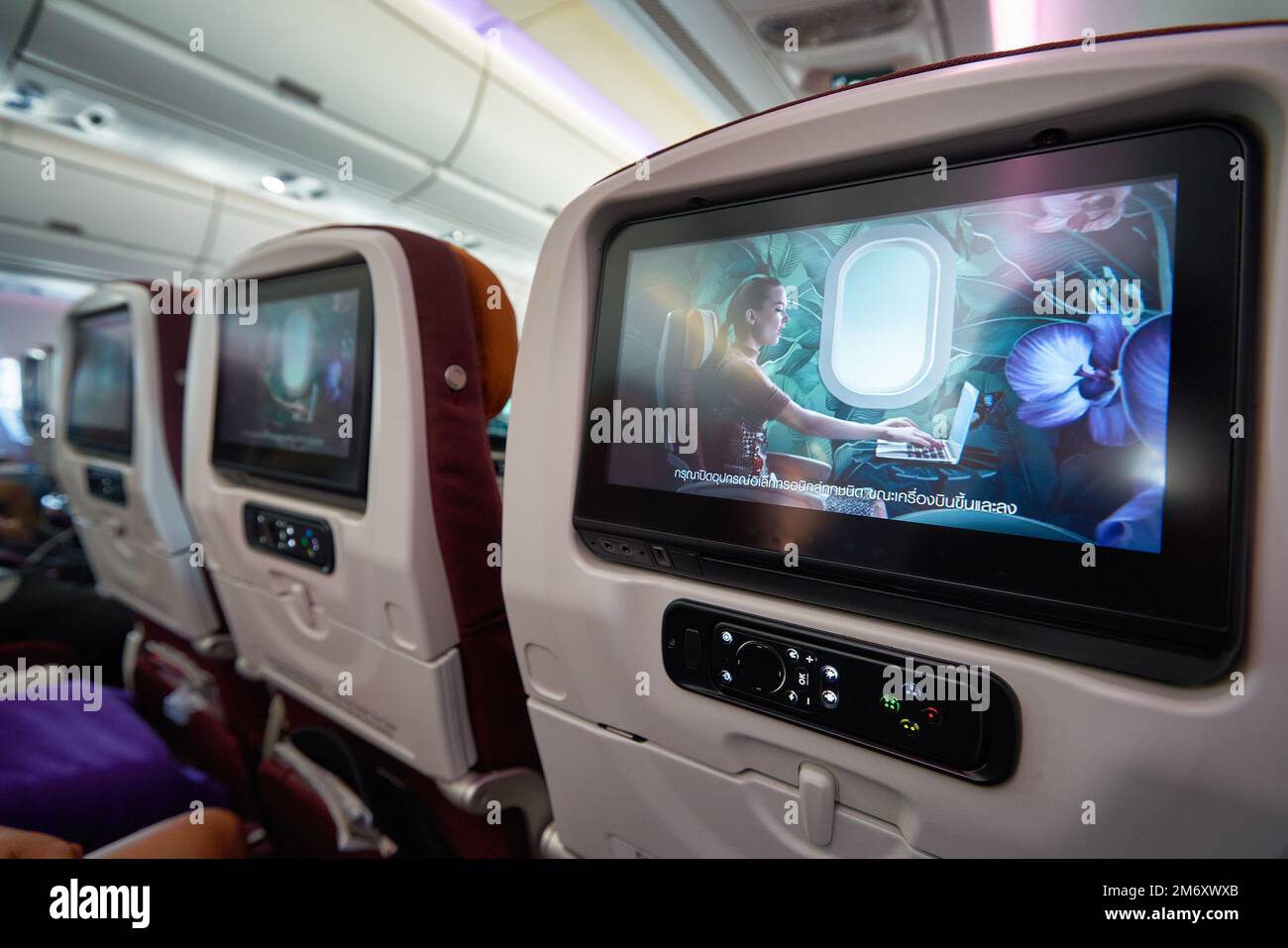 PHUKET, THAILAND - CIRCA JANUARY, 2020: close up shot of seat back ...