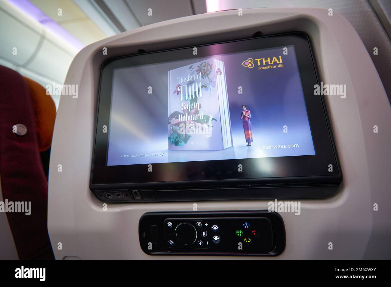 PHUKET, THAILAND - CIRCA JANUARY, 2020: close up shot of seat back ...