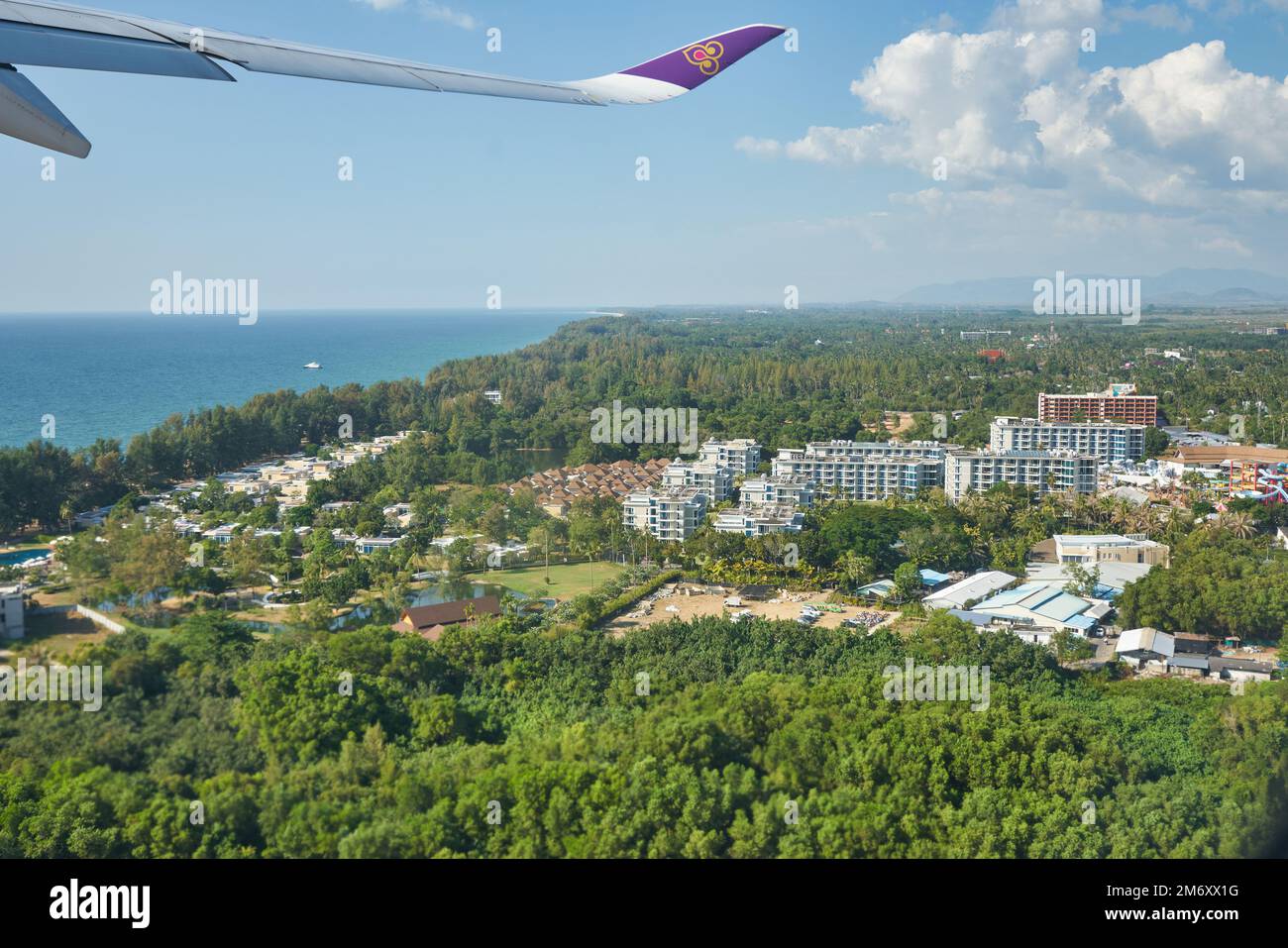PHUKET, THAILAND - CIRCA JANUARY, 2020: aerial view from Thai Airways ...