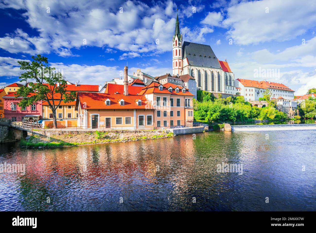 Cesky Krumlov, Czech Republic. Scenic view of historical downtown with ...