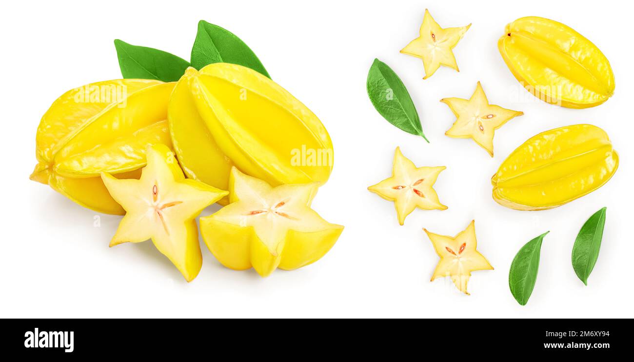 Carambola or star-fruit isolated on white background with copy space ...
